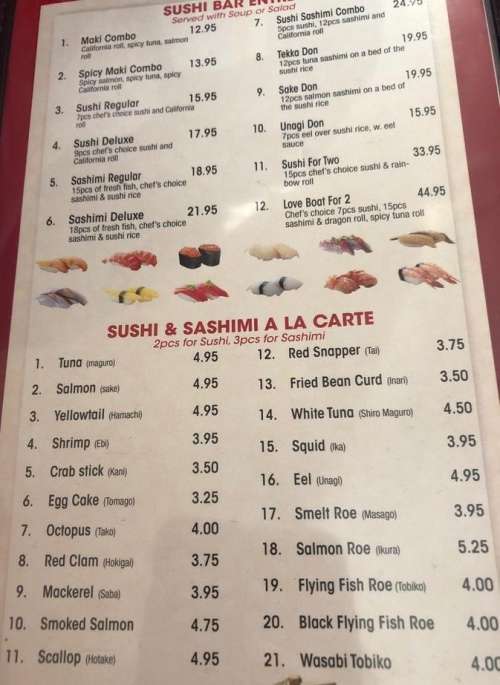 Yamazaki Sushi and Hibachi menu in Midland, Georgia, USA