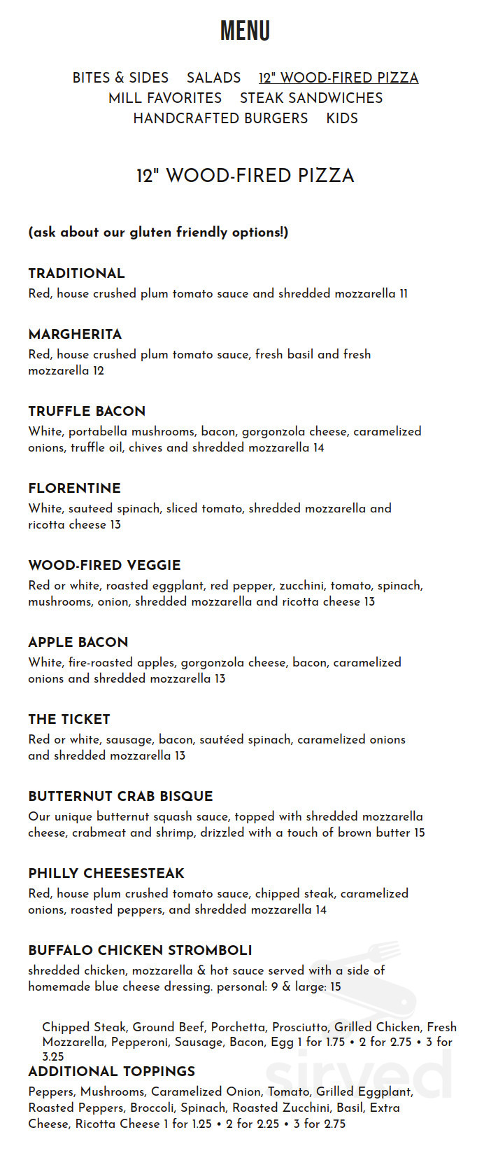 The Mill menu in Kulpsville, Pennsylvania, USA