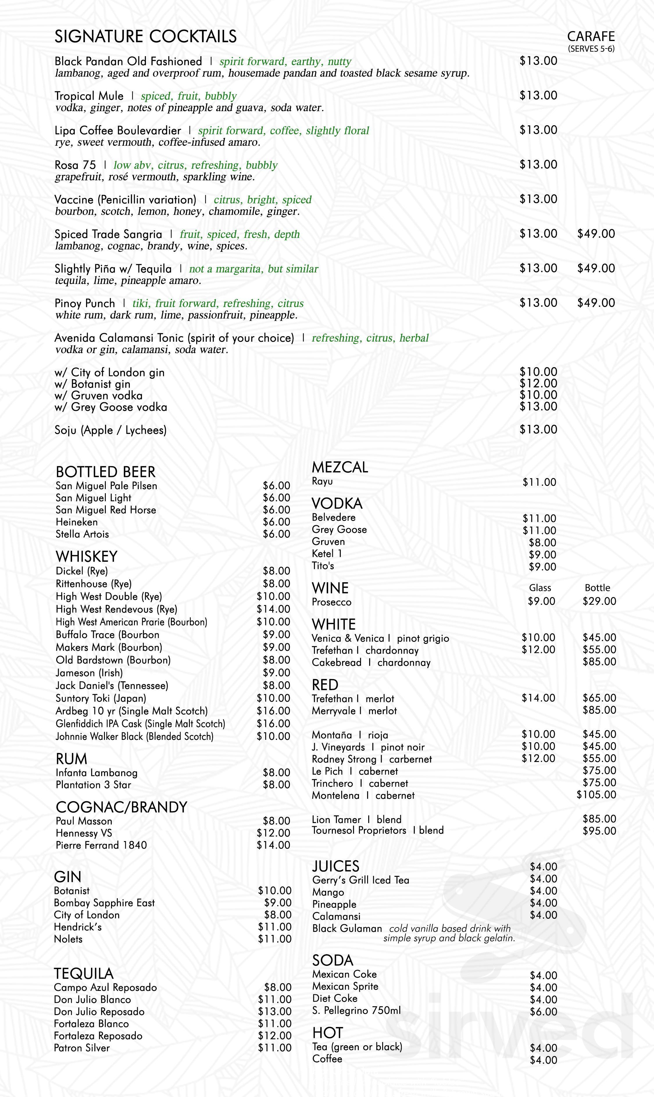 Menu - San Mateo CA's Avenida Restaurant | Sirved