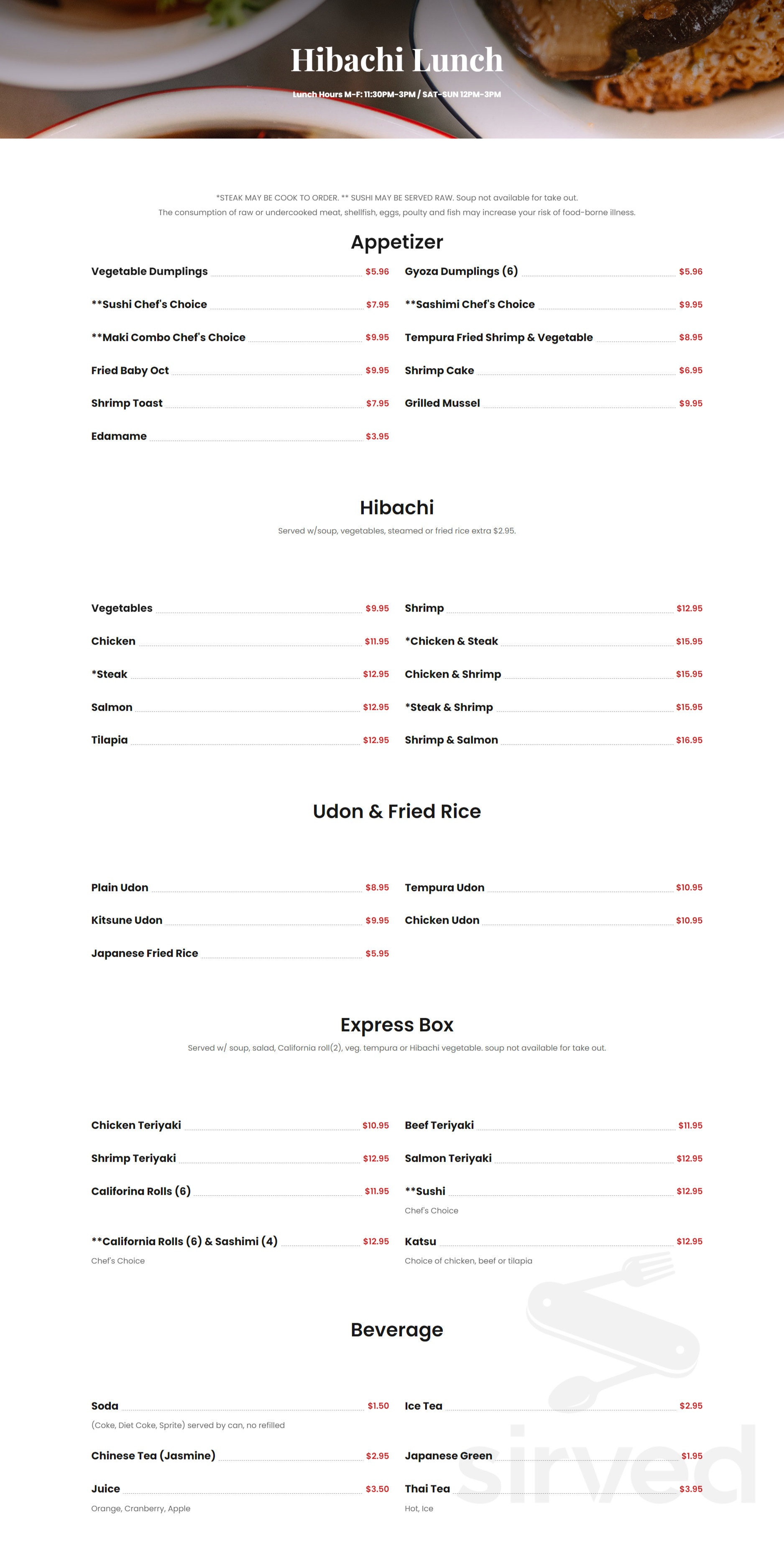 Menu - Tucker GA's Lucky Key & Fuji Ya | Sirved