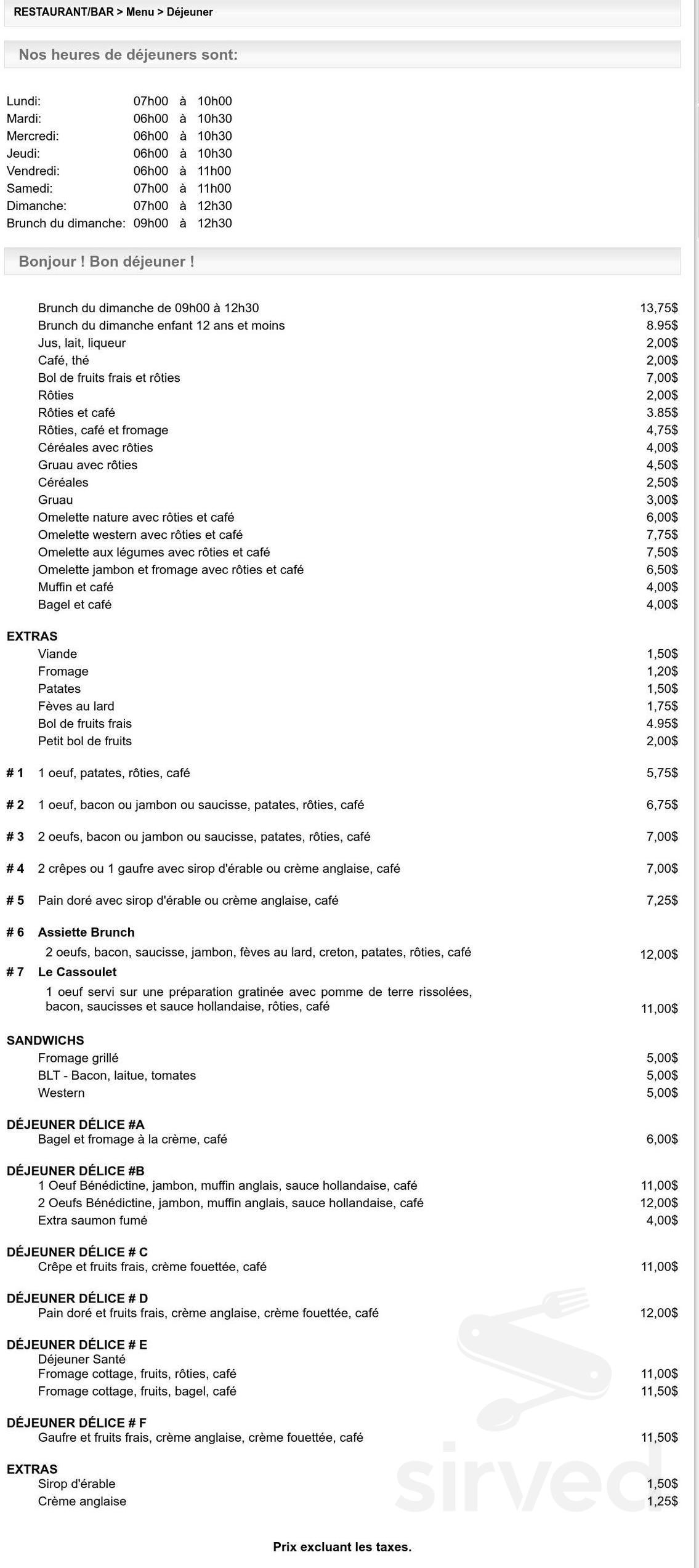 Restaurant Bar Le 1212 menu in Degelis, Quebec G5T 1P8, Canada