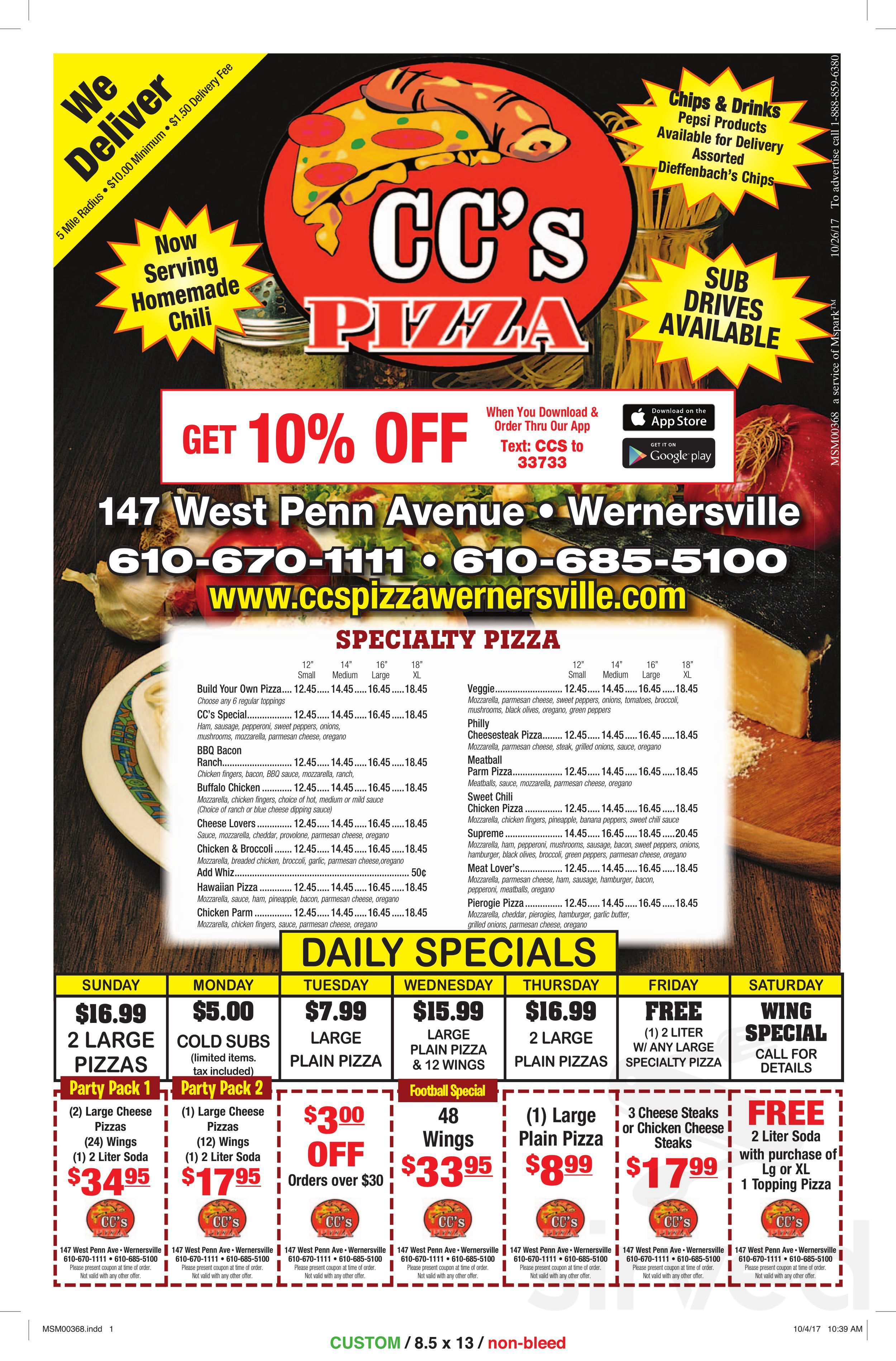 CC's Pizza menu in Lebanon, Pennsylvania, USA