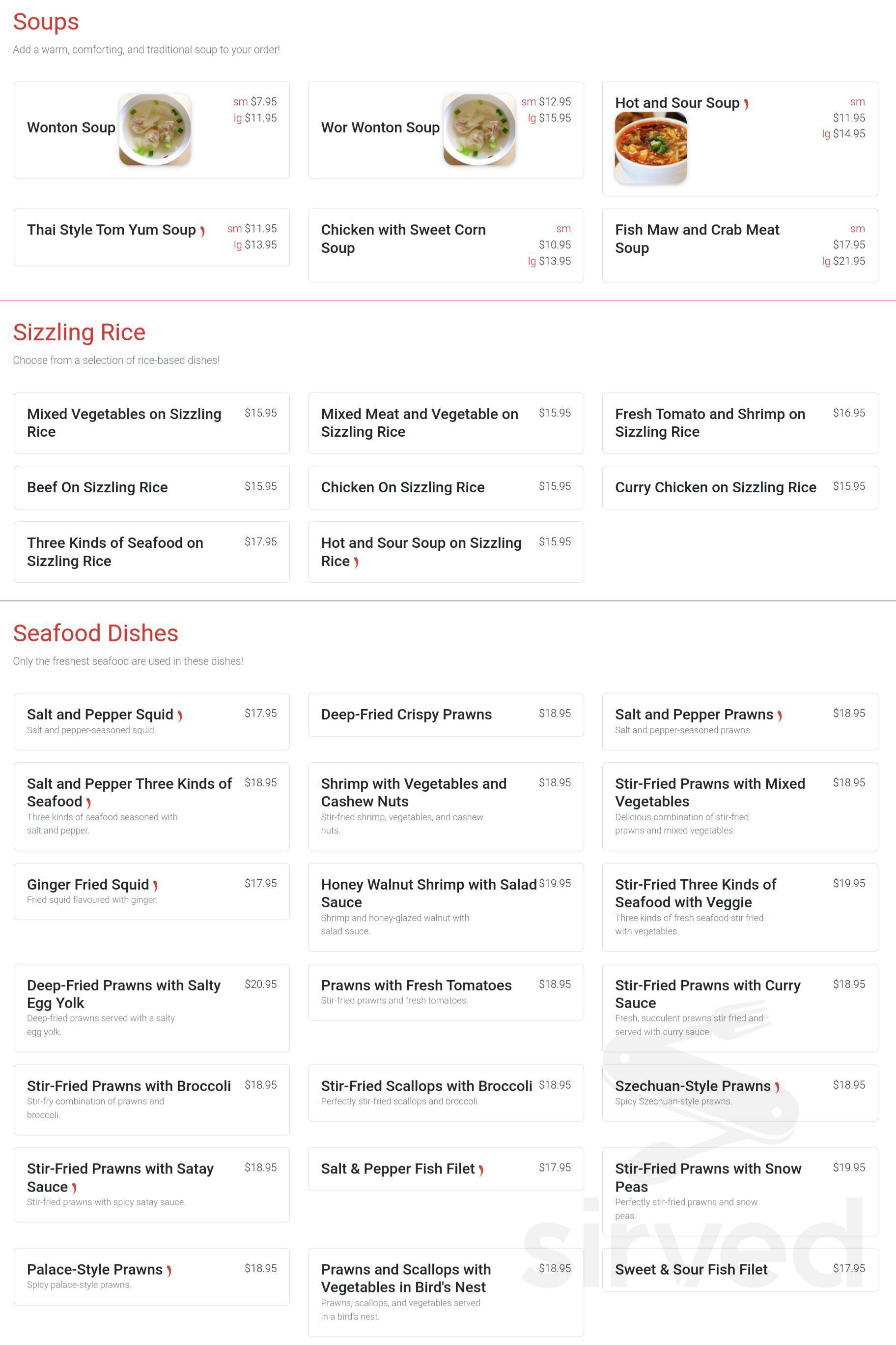 Fancy Taste of China menu in Calgary, Alberta, Canada