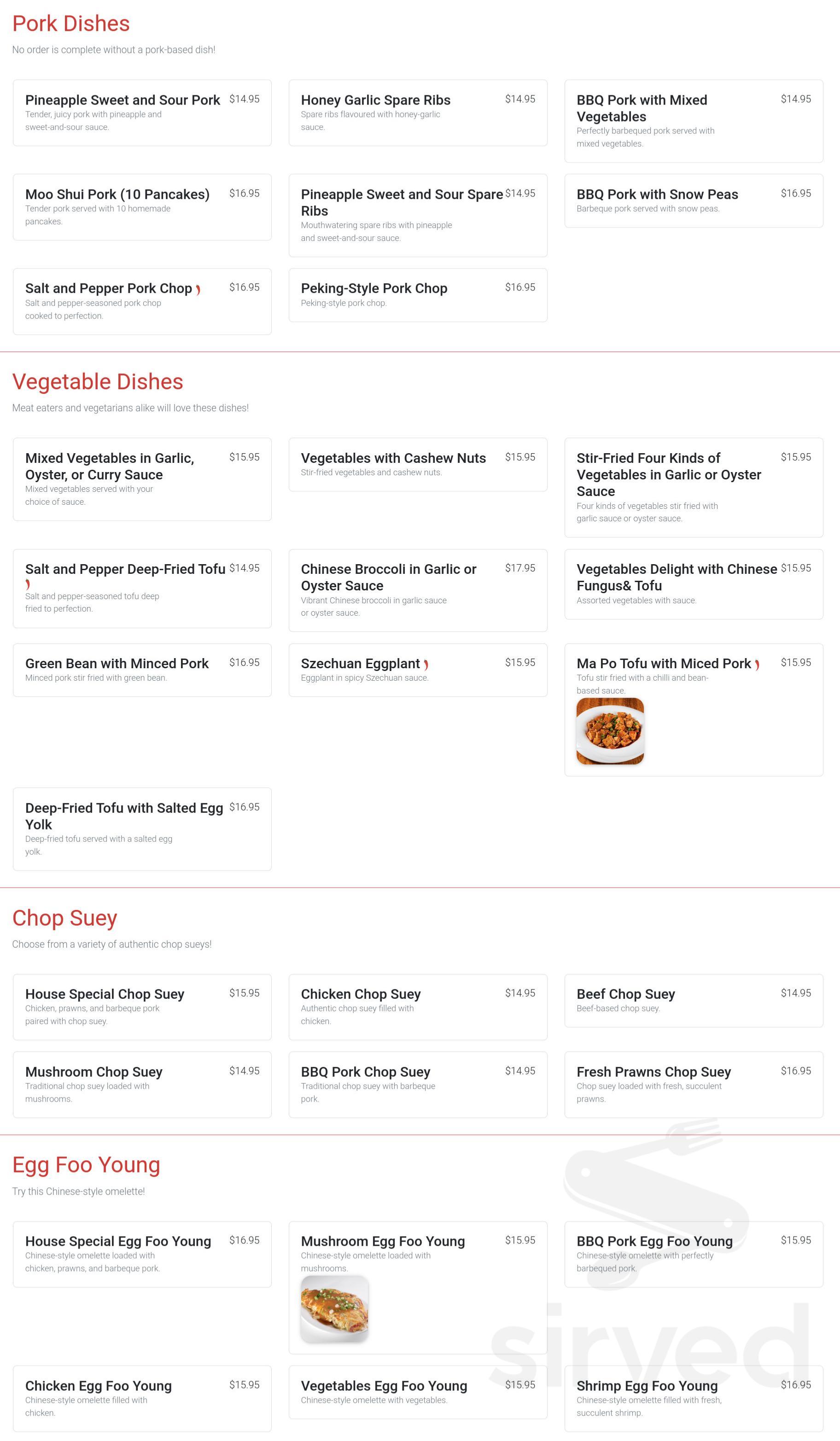 Fancy Taste of China menu in Calgary, Alberta, Canada