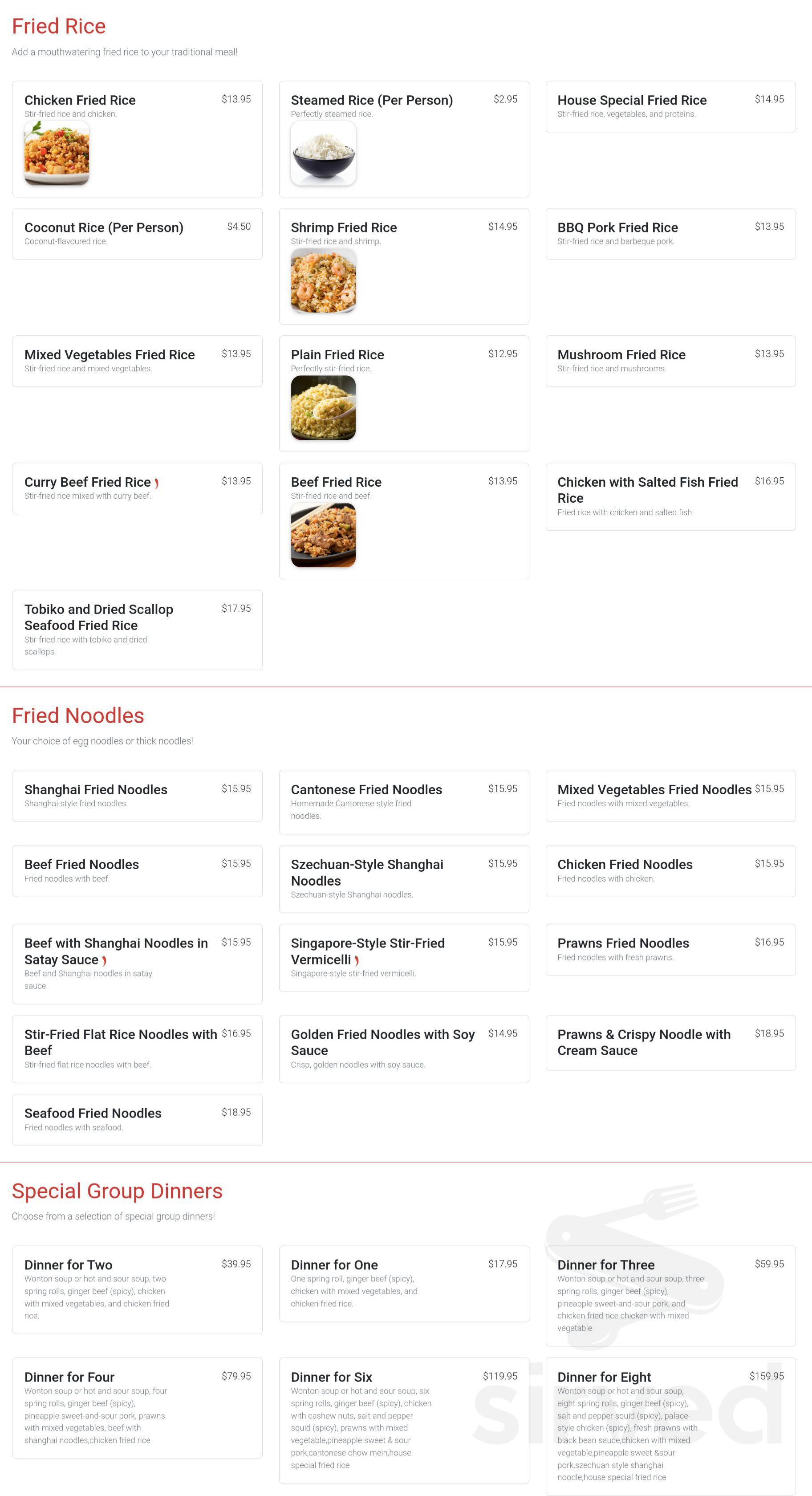 Fancy Taste of China menu in Calgary, Alberta, Canada