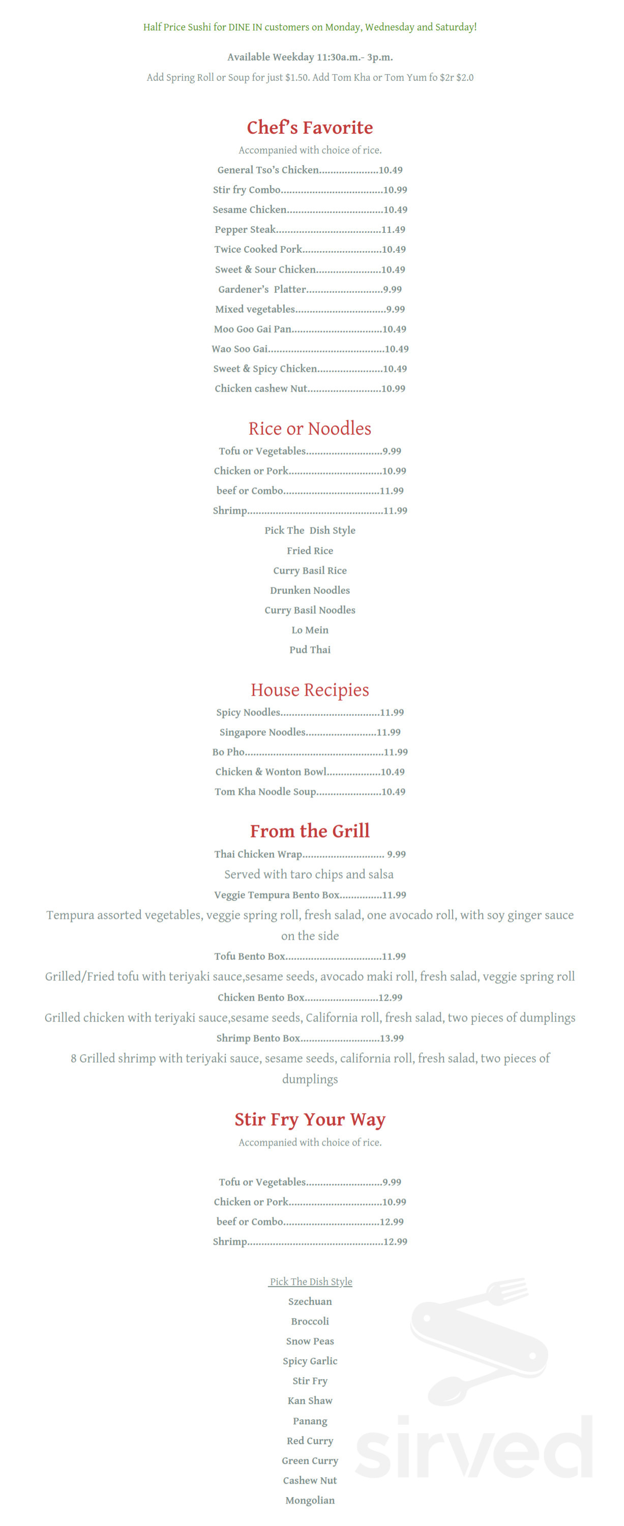 Stir Fry Cafe West Hills menu in Knoxville, Tennessee, USA