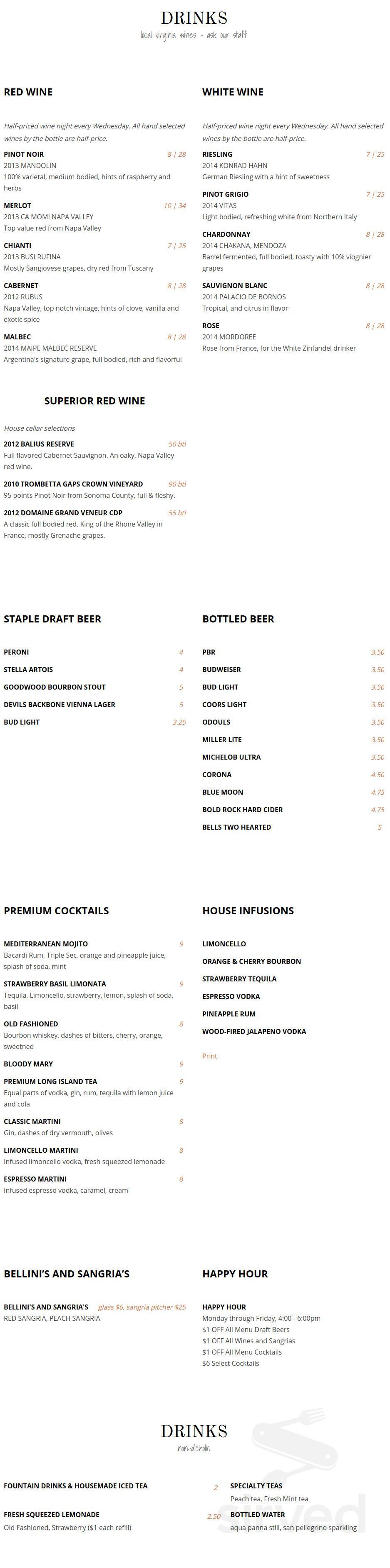 Roma Casual Italian & Greek Dining menu in Stephens City, Virginia, USA