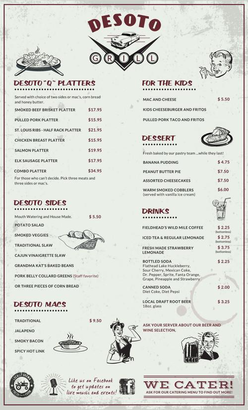 The Desoto Grill menu in Kalispell, Montana, USA