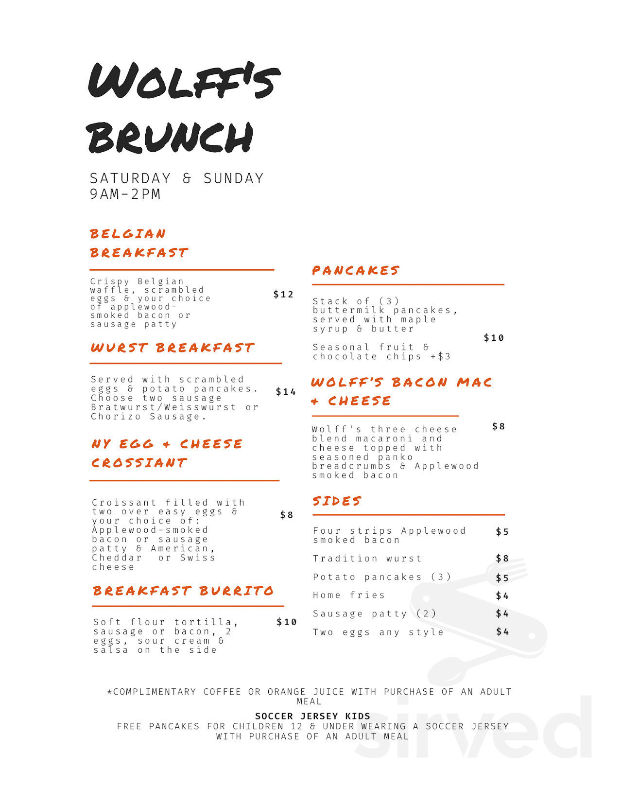 Menu - Schenectady NY's Wolff's Biergarten | Sirved