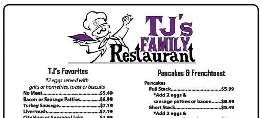 Menu for TJ's Family Restaurant in Rock Hill, SC | Sirved