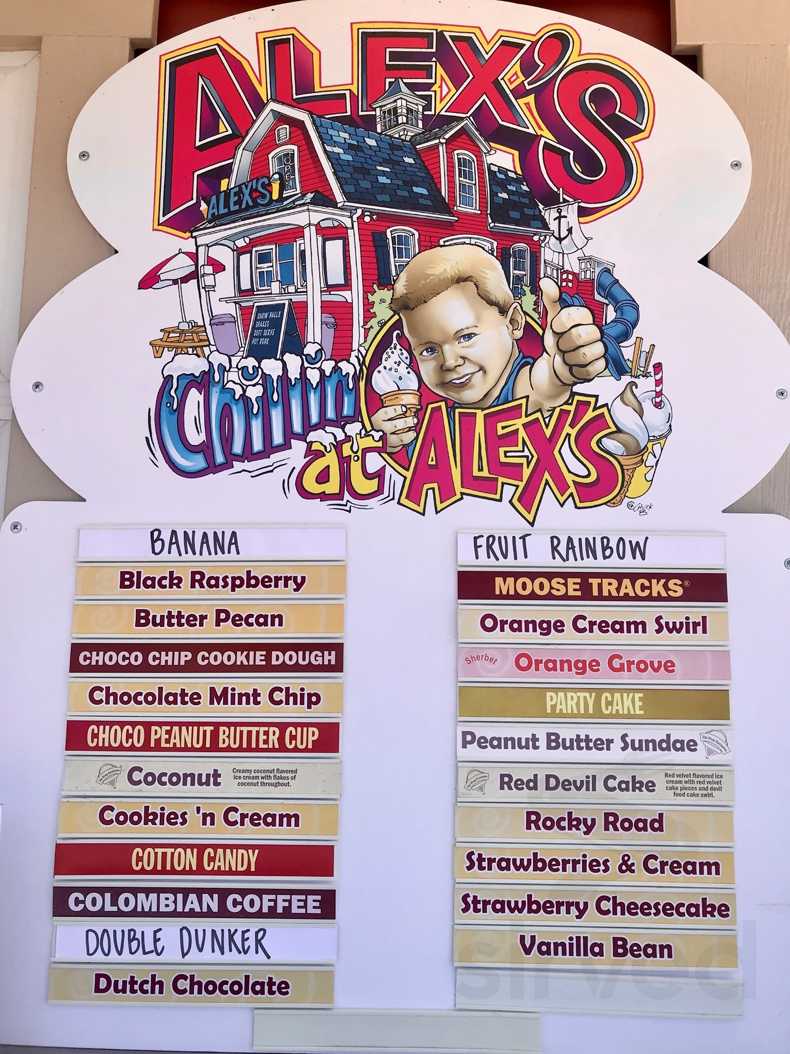 Alex's Snow Cones & Ice Cream menu in Lisbon, Maryland, USA