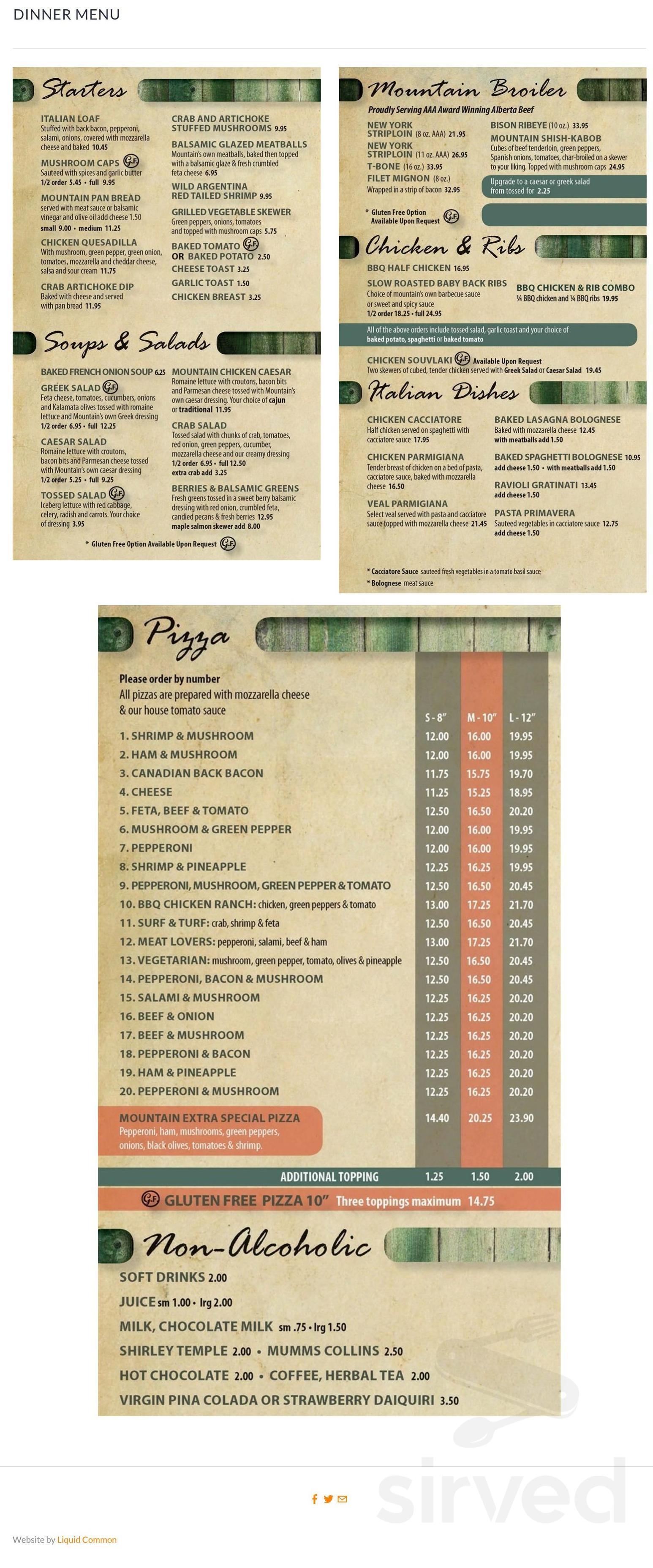 Mountain Pizza & Steak House menu in Edson, Alberta, Canada
