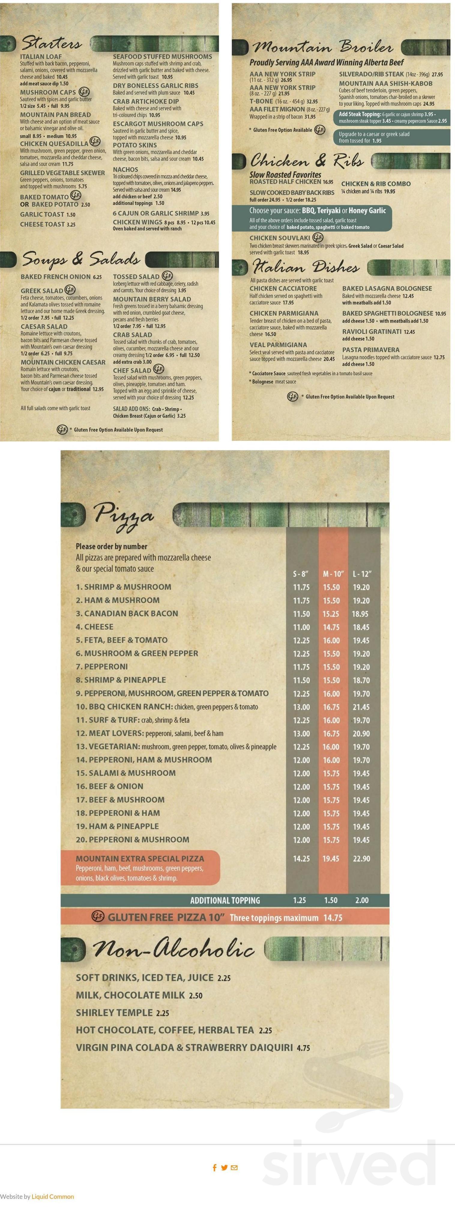 Mountain Pizza & Steak House menu in Edson, Alberta, Canada