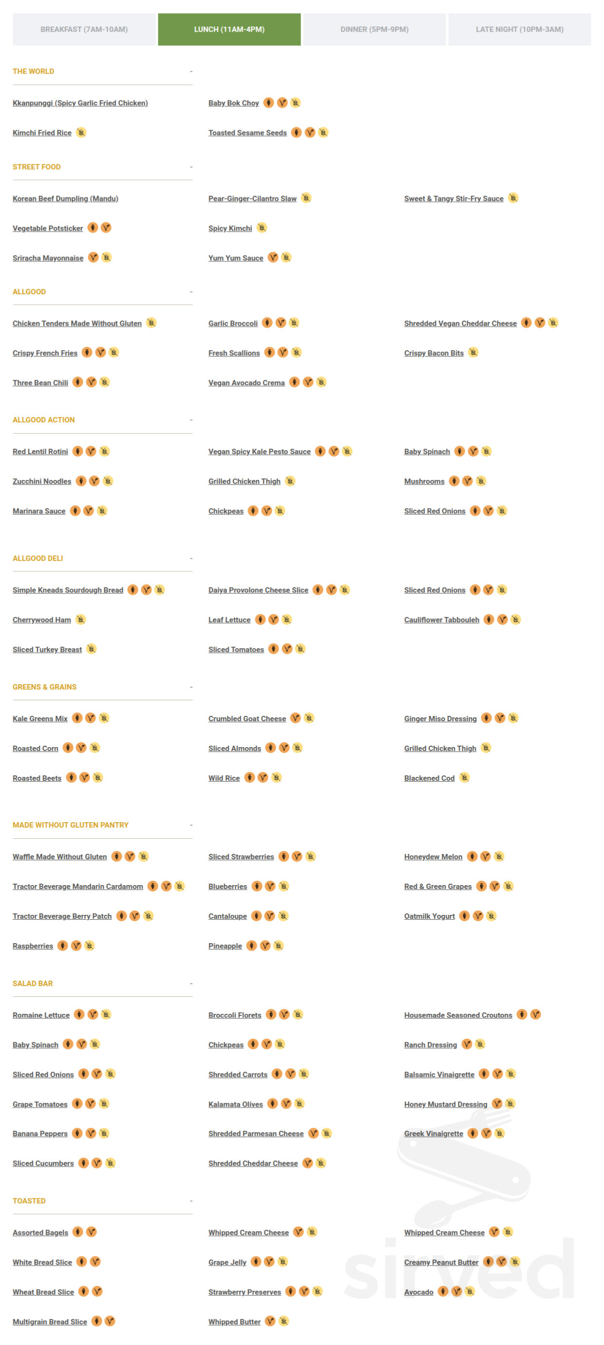 Lakeside Dining Hall menu in Elon, North Carolina, USA