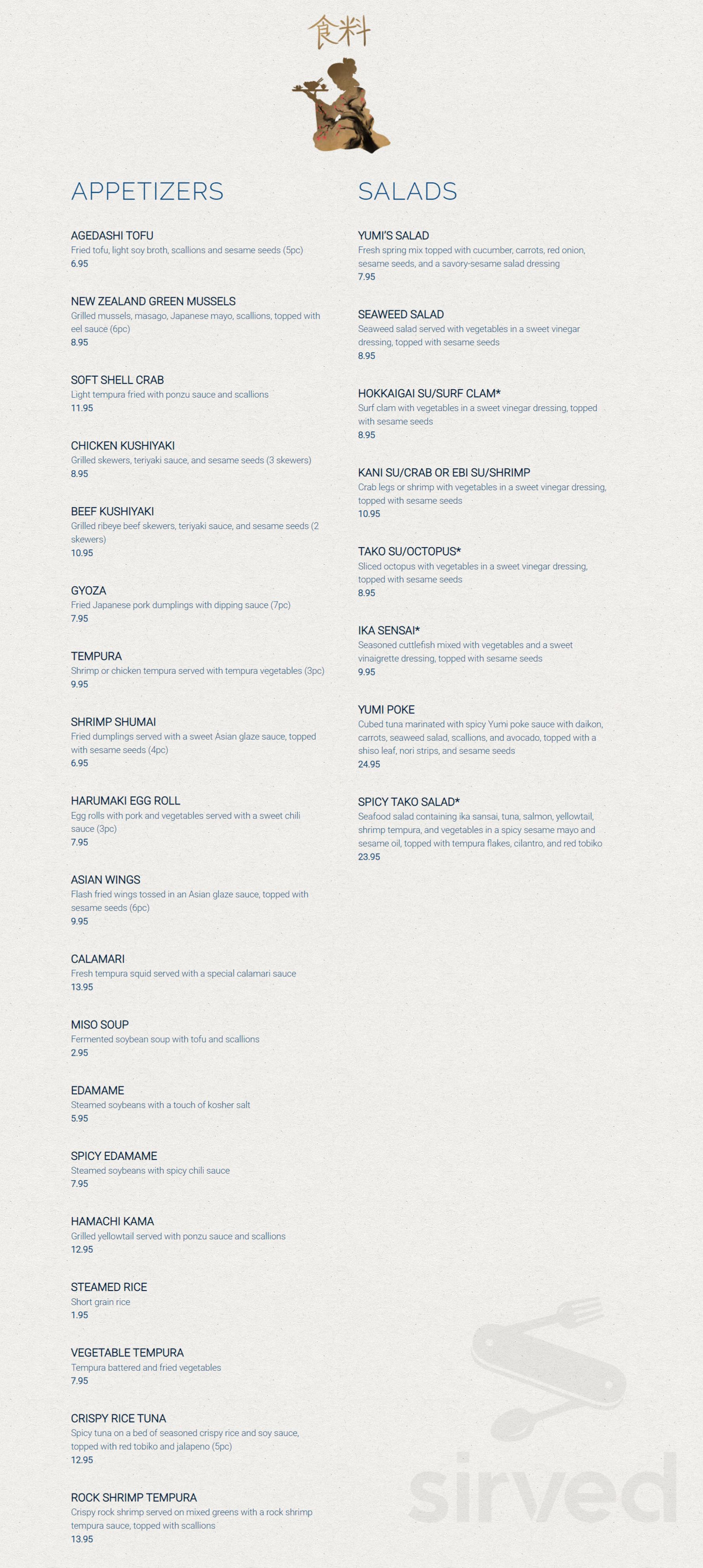 Yumi Japanese Restaurant & Bar - Saint Paul menu in St Paul, Minnesota, USA