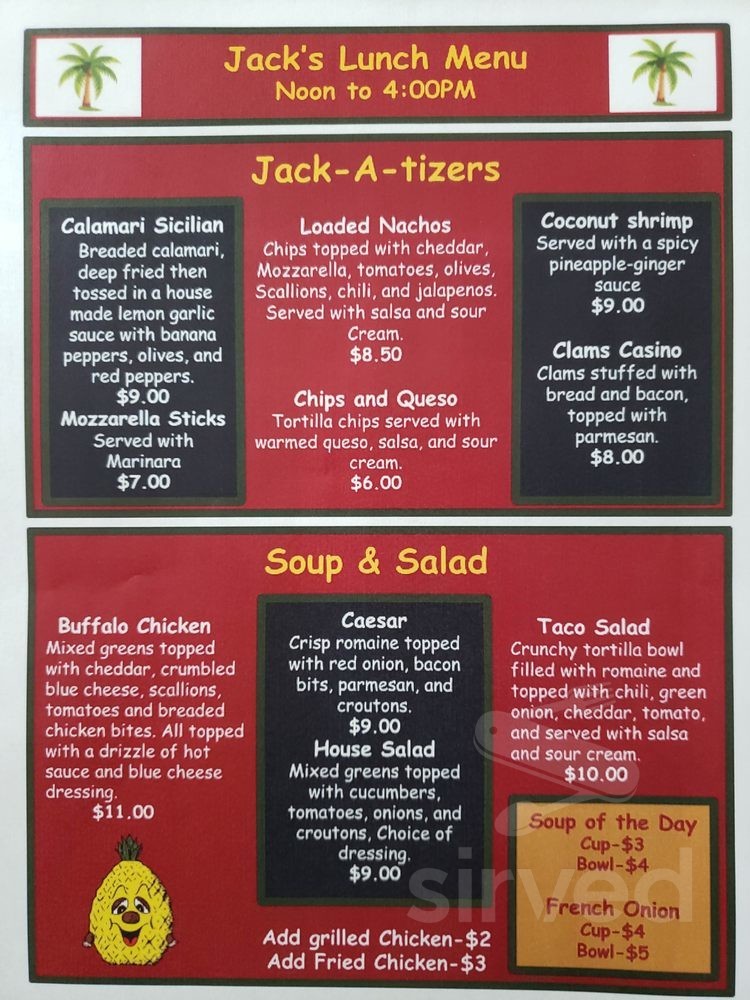 Pineapple Jack's menus in Rochester, New York, United States