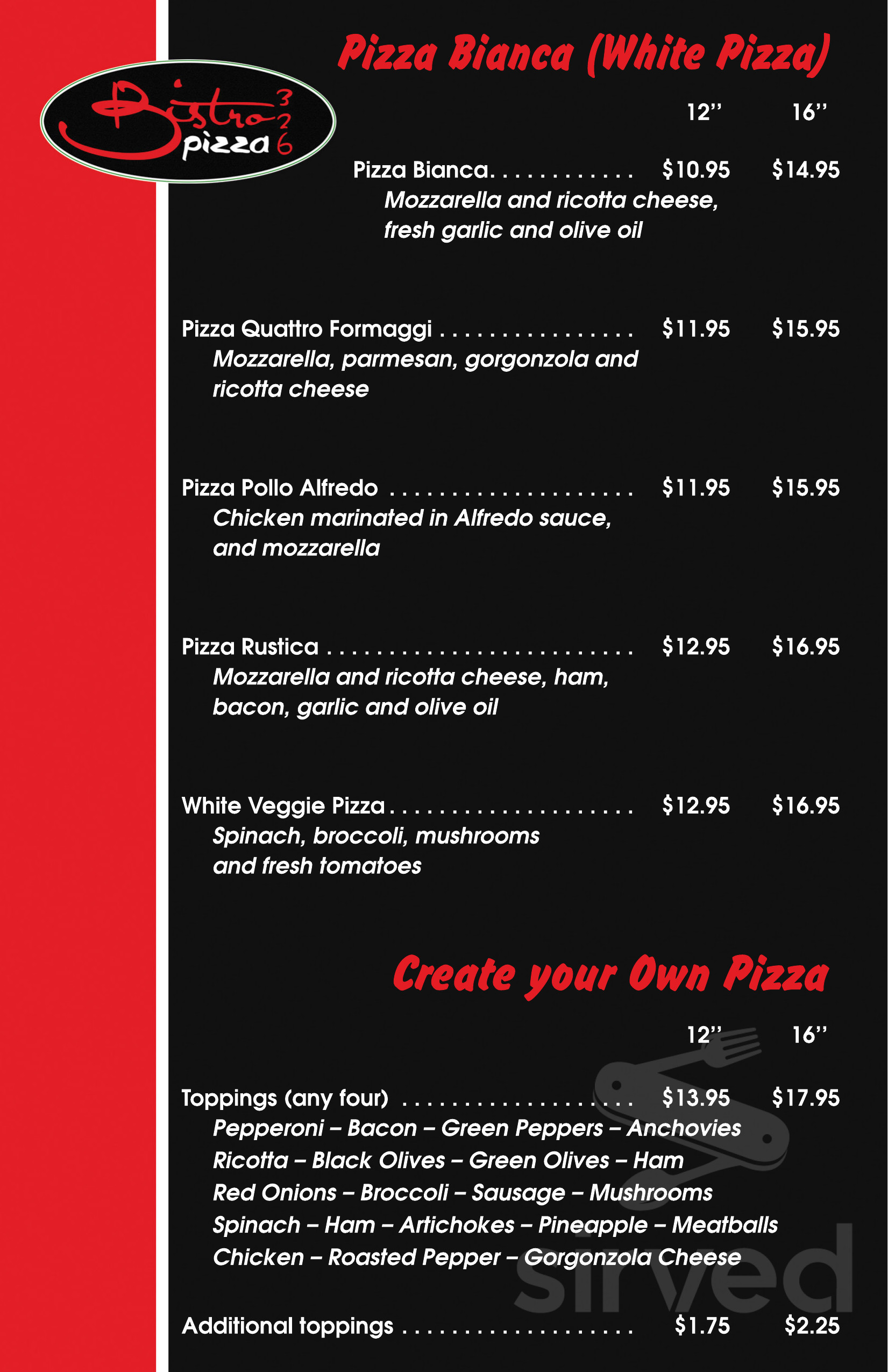 Bistro Pizza menu in Winter Haven, Florida, USA