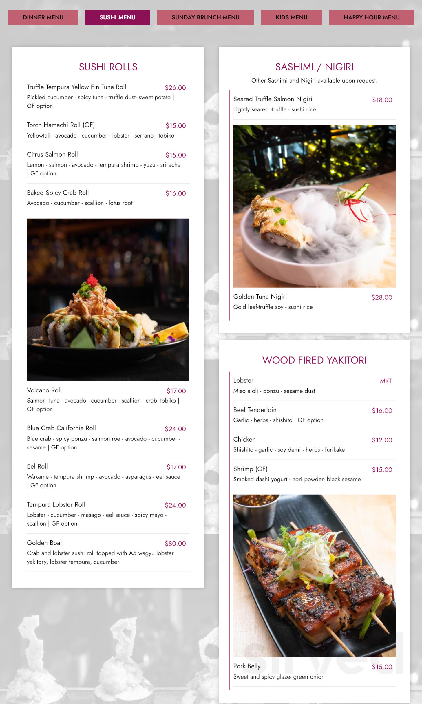 Haiku Tampa menu in Tampa, Florida, USA