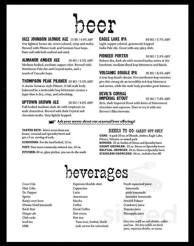 Lassen Ale Works Boardroom menu in Susanville, California, USA