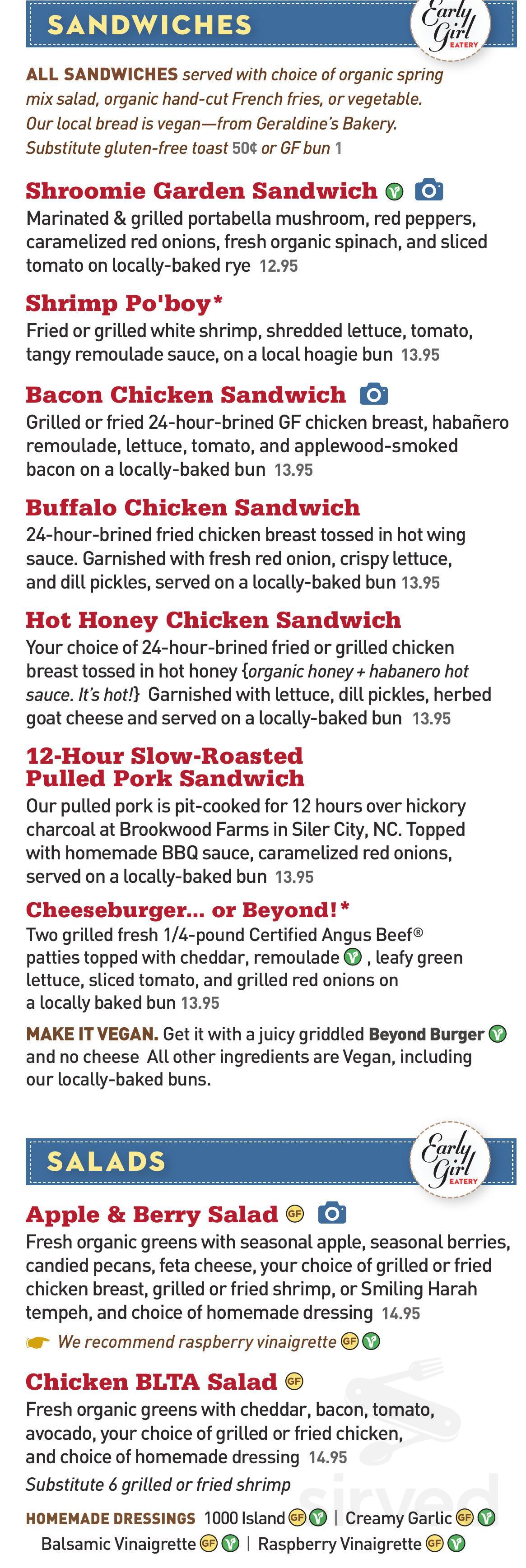 Menu - Asheville NC's Early Girl Eatery | Sirved