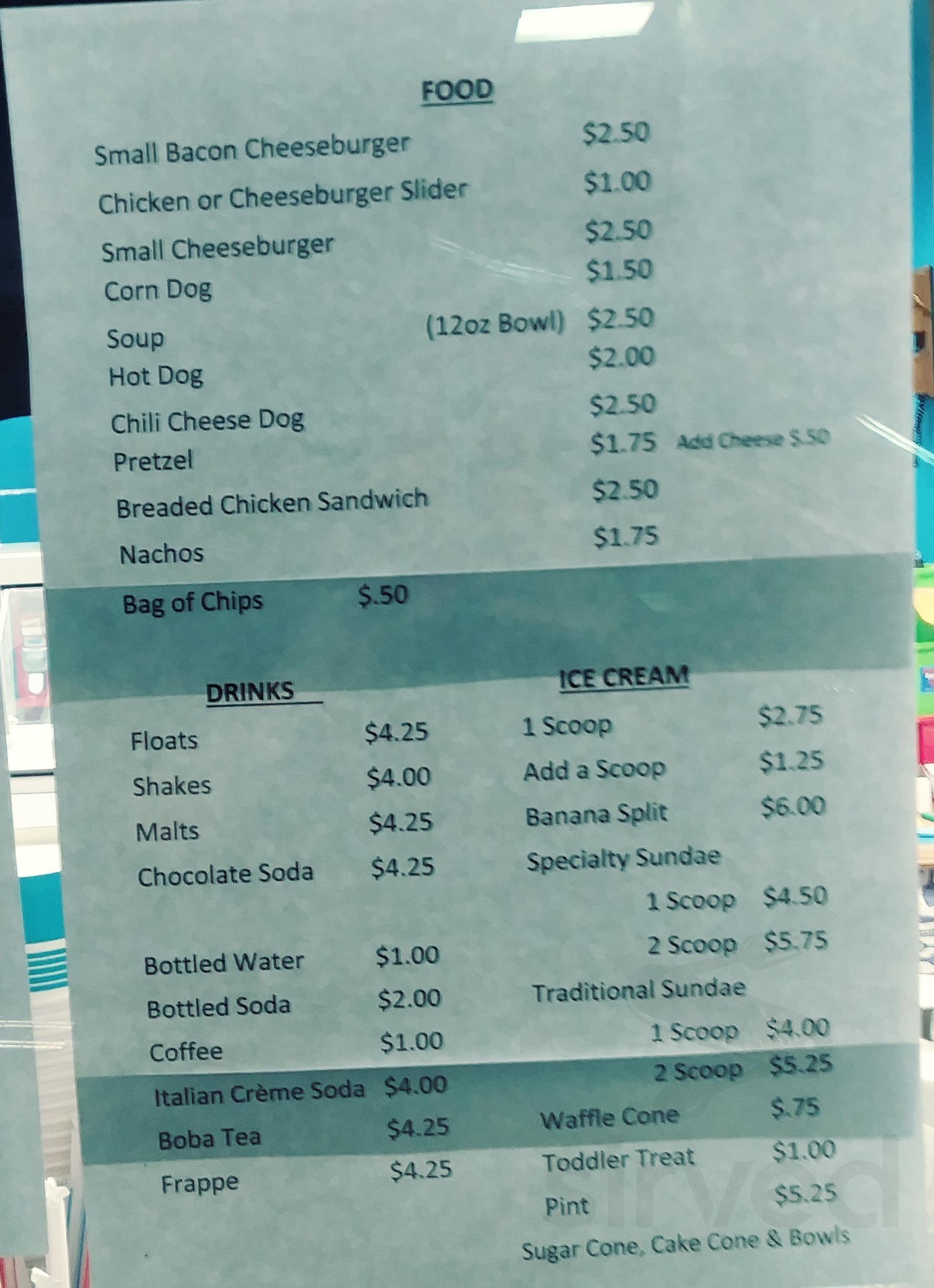 Chunky Monkey Ice Cream and Sweets menu in Mooresville, Indiana, USA