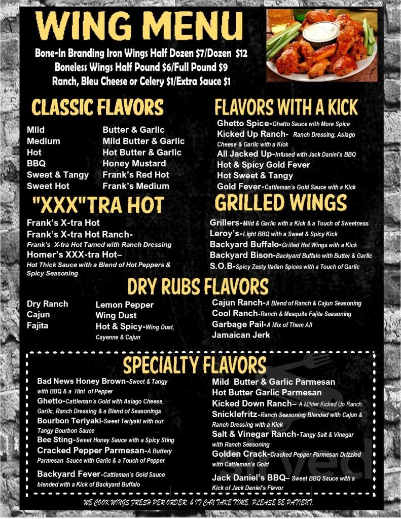Coyote Joe's menu in DuBois, Pennsylvania, USA