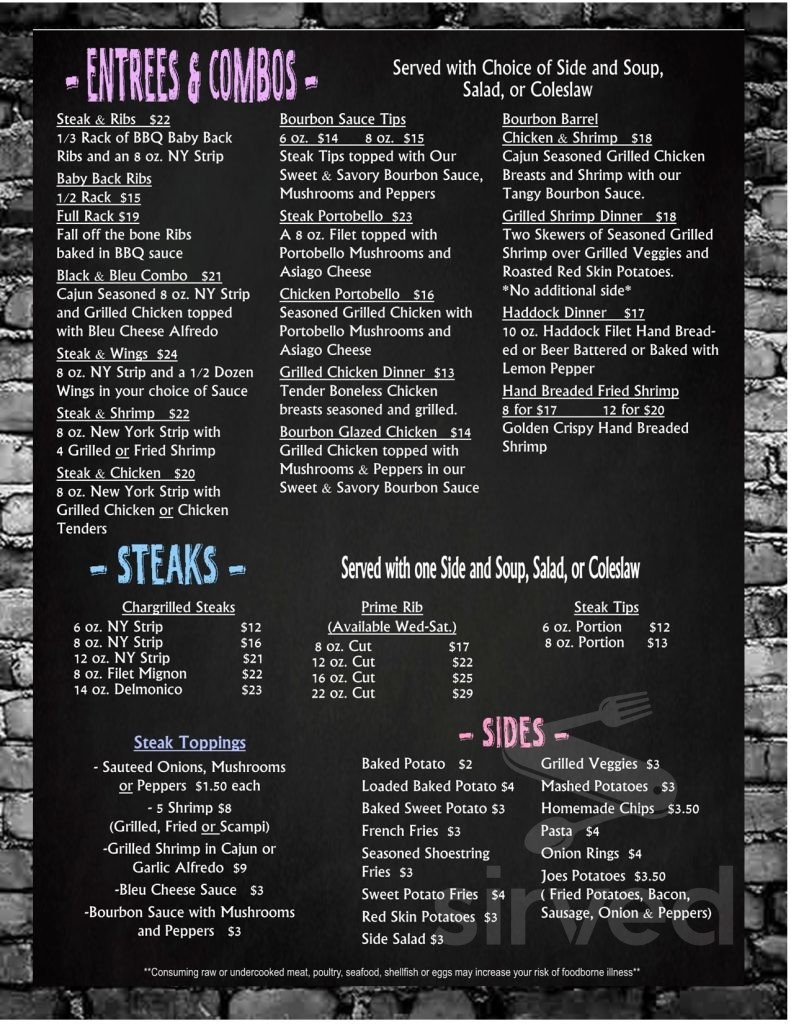 Coyote Joe's menu in DuBois, Pennsylvania, USA