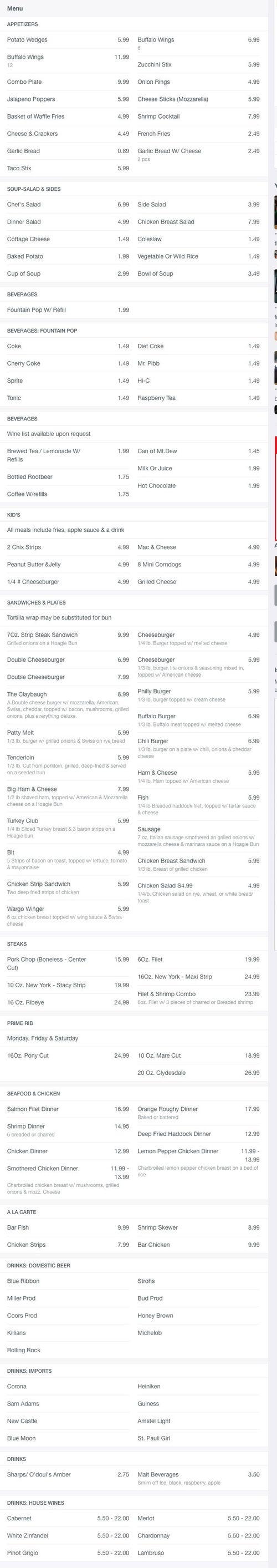 Heinnies menu in Elkhart, Indiana, USA