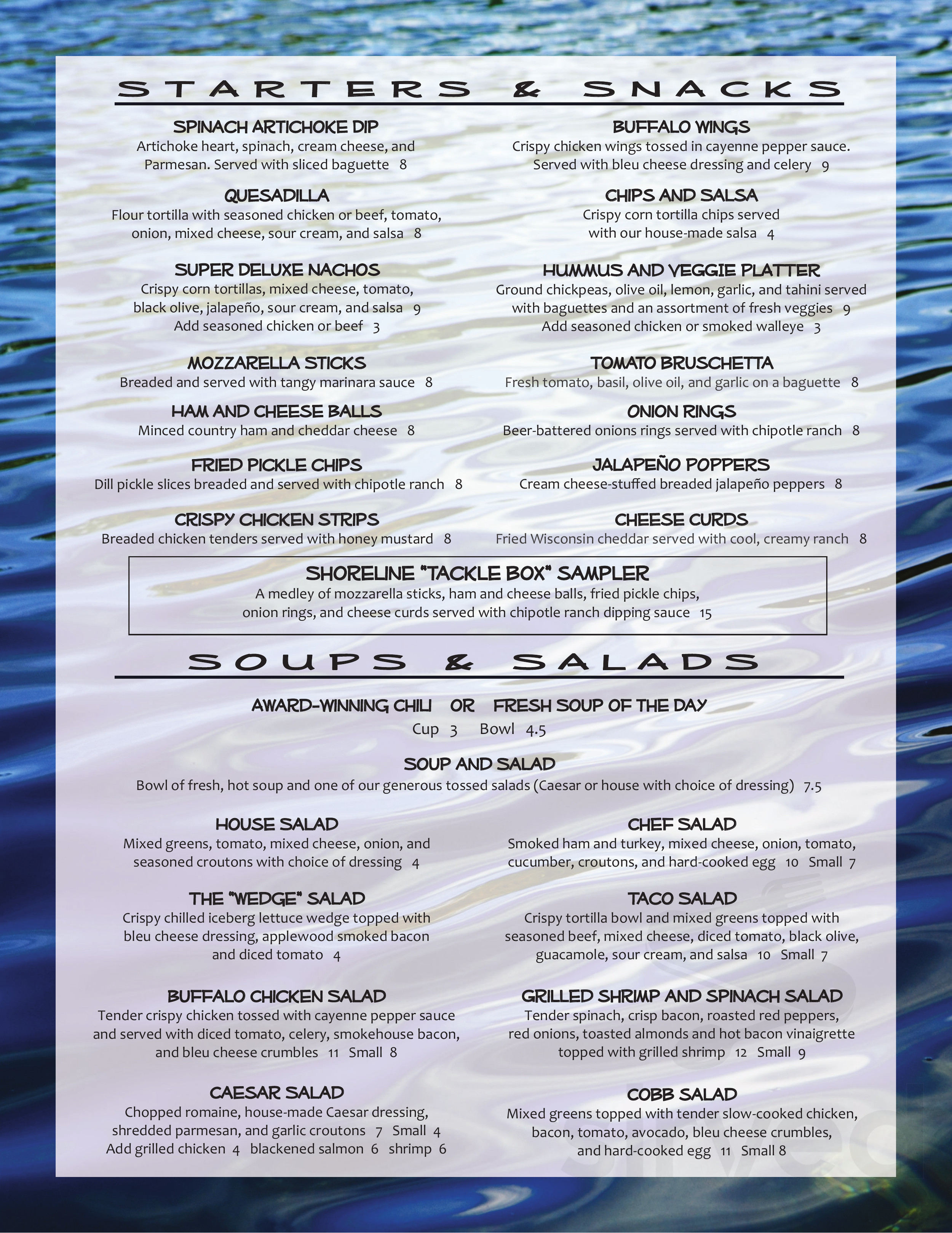 Shoreline Restaurant Bar and Bowl menu in Battle Lake, Minnesota, USA