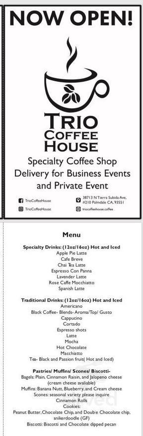 Trio Coffee House menu in Palmdale, California, USA