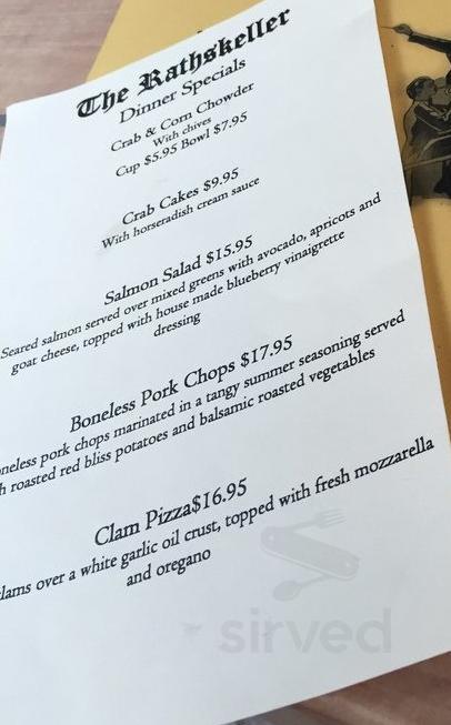 Menu for The Charlestown Rathskeller in Charlestown, RI | Sirved