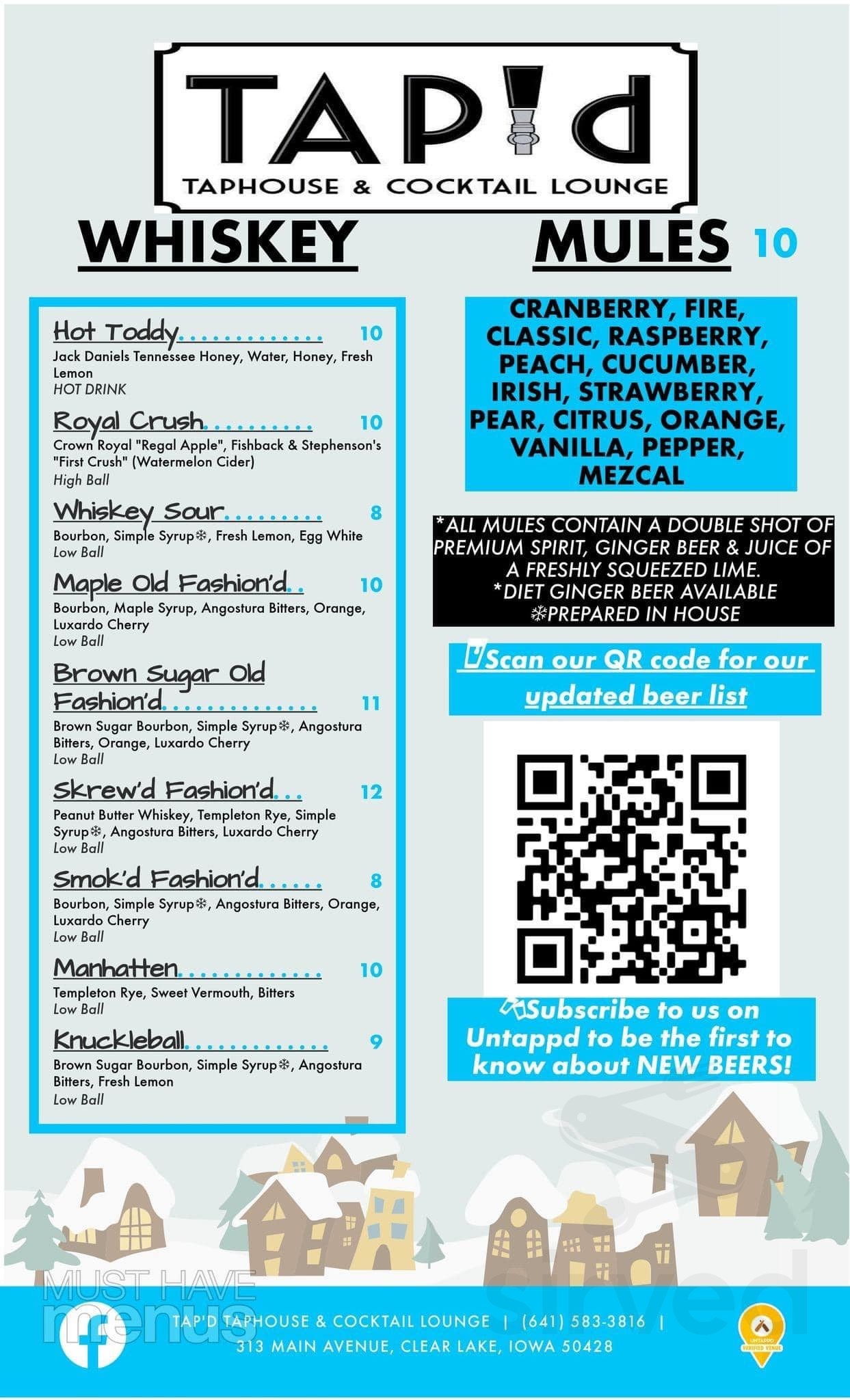 TAP'd menu in Clear Lake, Iowa, USA