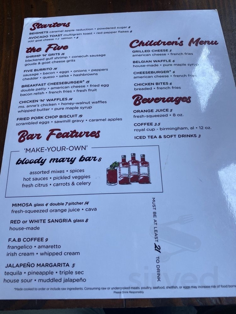 FIVE Birmingham menus in Birmingham, Alabama, United States