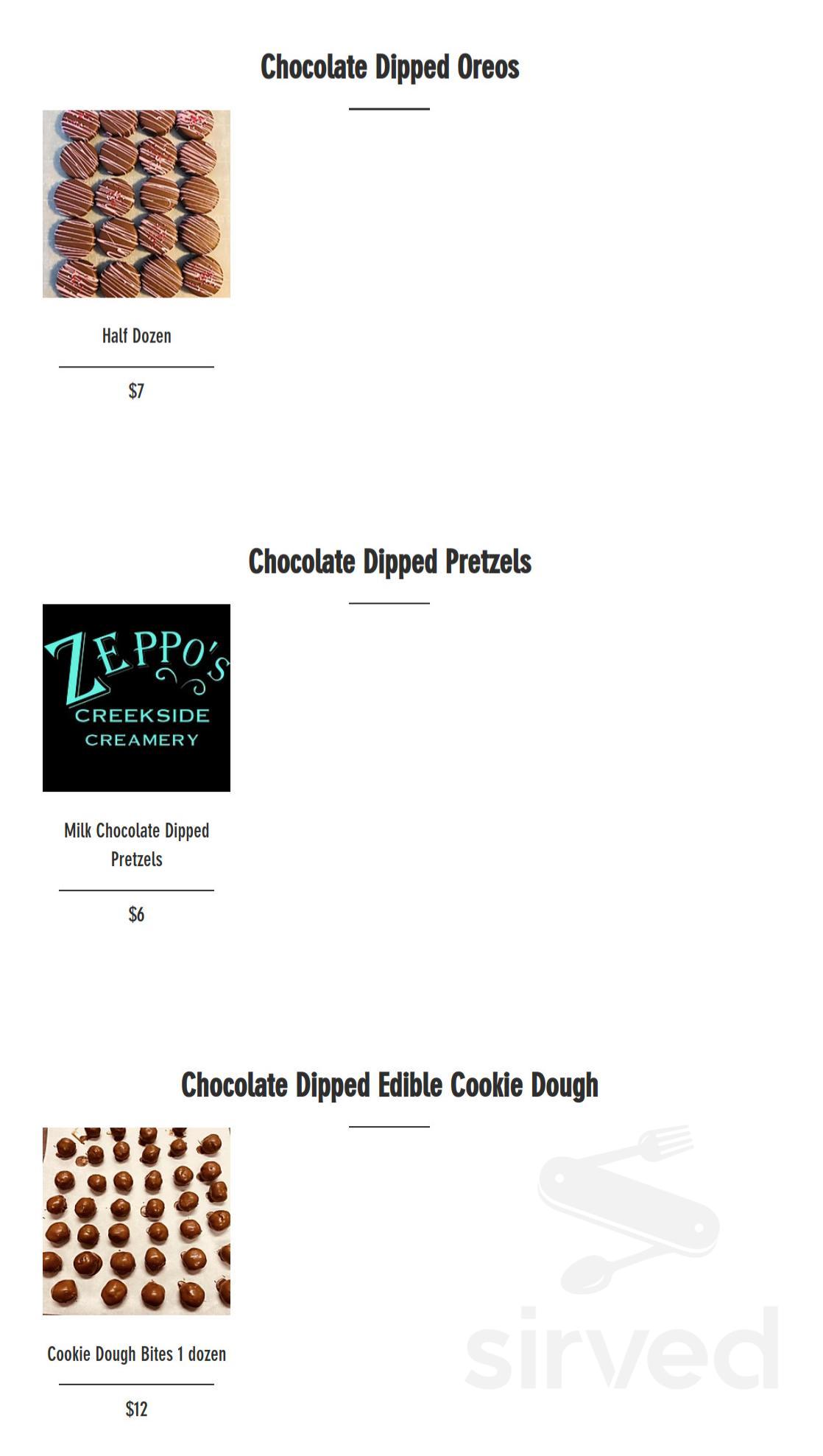 Menu - Mt Morris NY's Zeppo's Creekside Creamery | Sirved