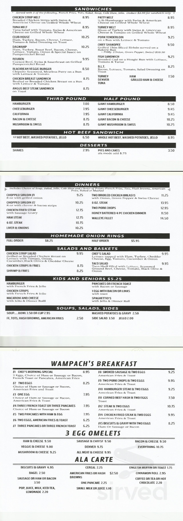Wampach's Restaurant Menu - Shakopee, Minnesota | Sirved