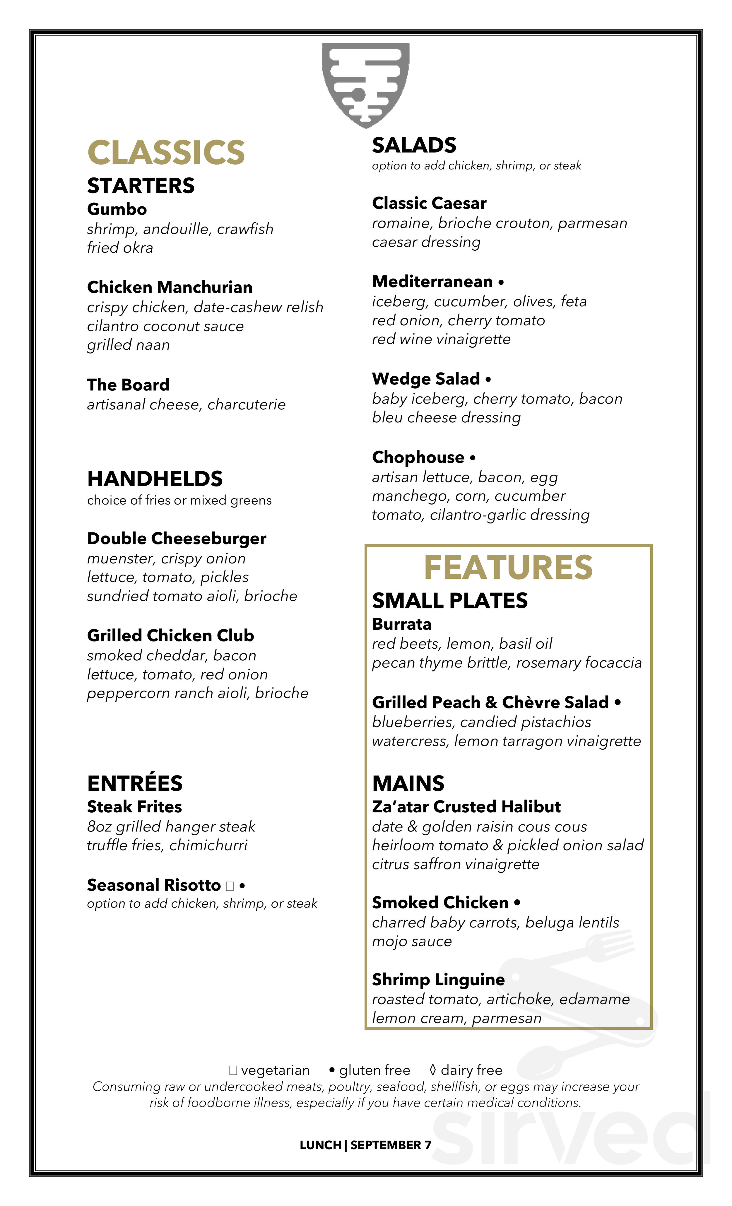 Menu for Charlotte City Club in Charlotte, NC | Sirved