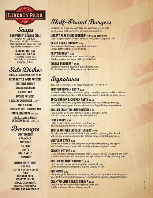 Liberty Park Grill menu in Clarksville, Tennessee, USA