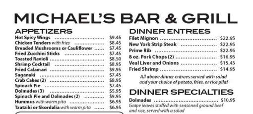 Menu for Michael's Bar & Grill in St. Louis, MO | Sirved