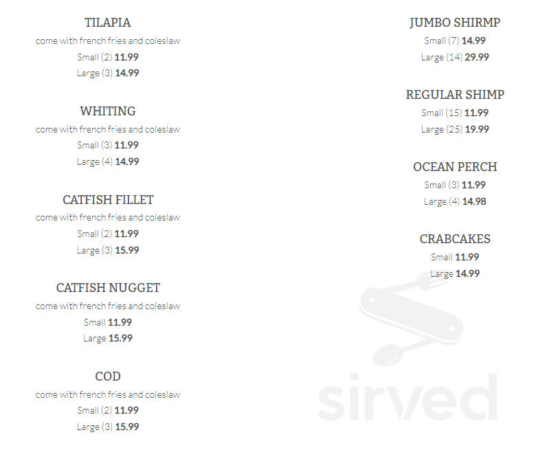 Menu - Pittsburgh PA's K&T's Fish & Chicken | Sirved