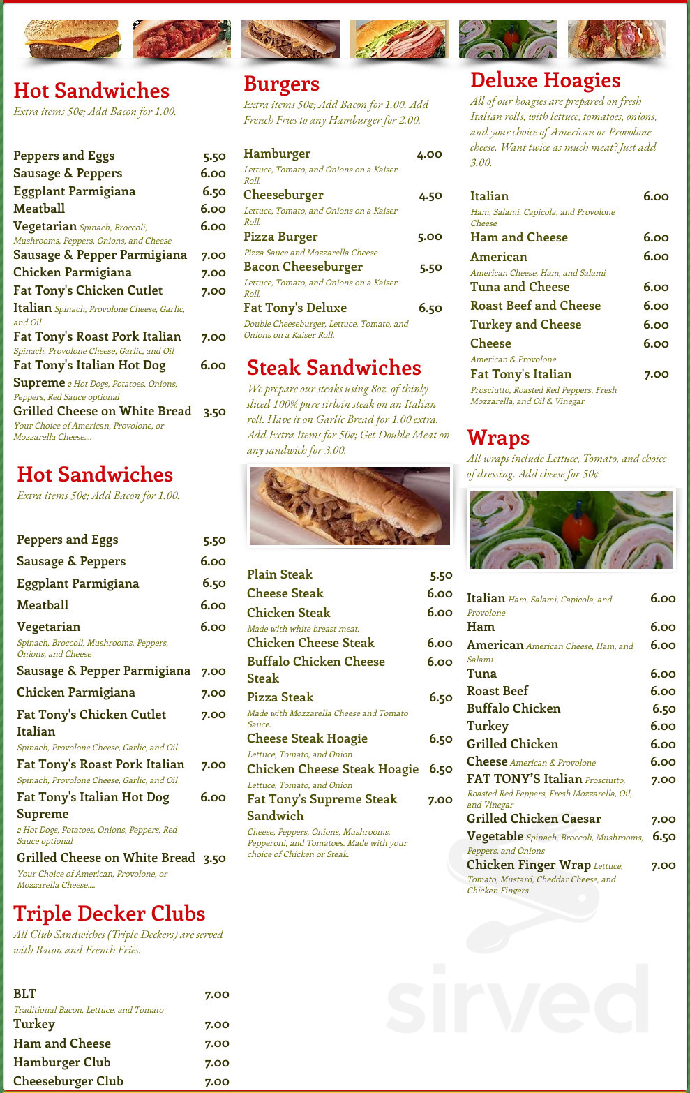 Fat Tony's menu in Morrisville, Pennsylvania, USA