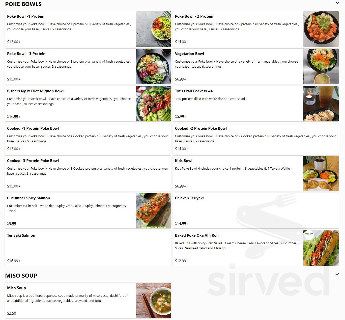 POKE OKA menu in Ramona, California, USA