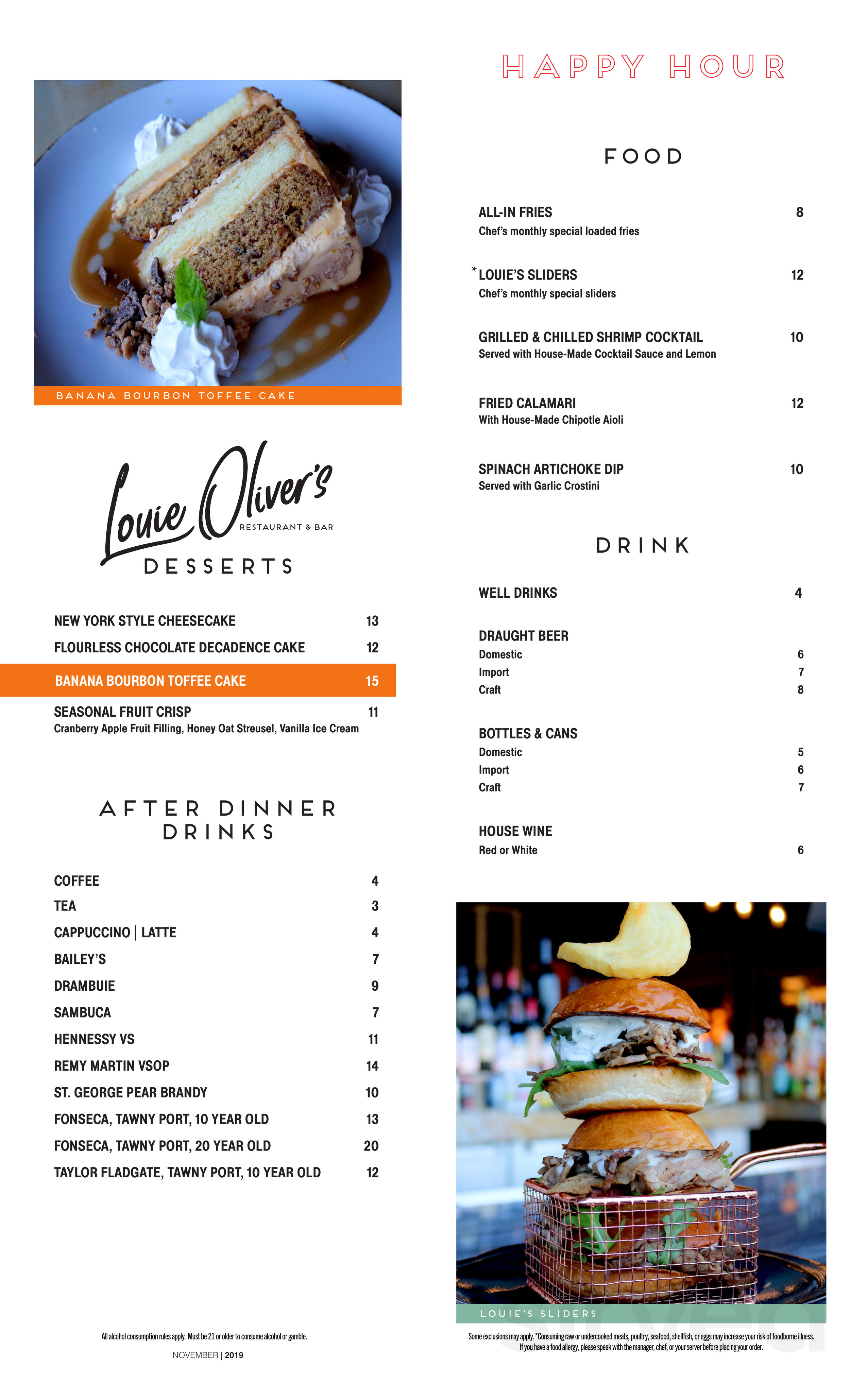 Louie Oliver's Restaurant and Bar - Harrah's menu in Ione, California, USA