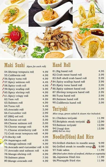 Wind Japanese & Thai menu in Niagara Falls, Ontario, Canada