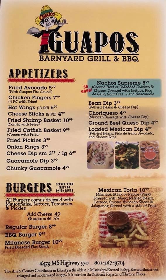 Menu - Smithdale MS's Guapos Barnyard Grill And BBQ | Sirved