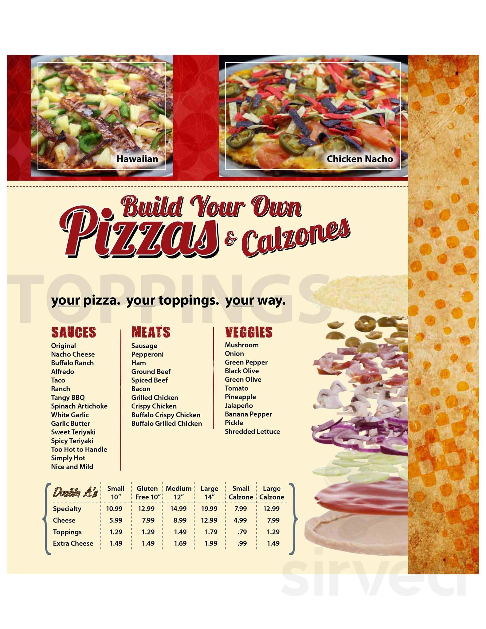 Double A's Pizza Sports Bar and Grill menu in Peoria, Illinois, USA