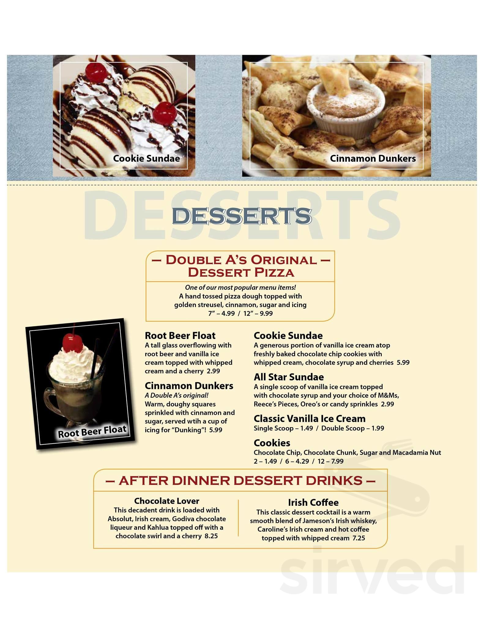 Double A's Pizza Sports Bar and Grill menu in Peoria, Illinois, USA