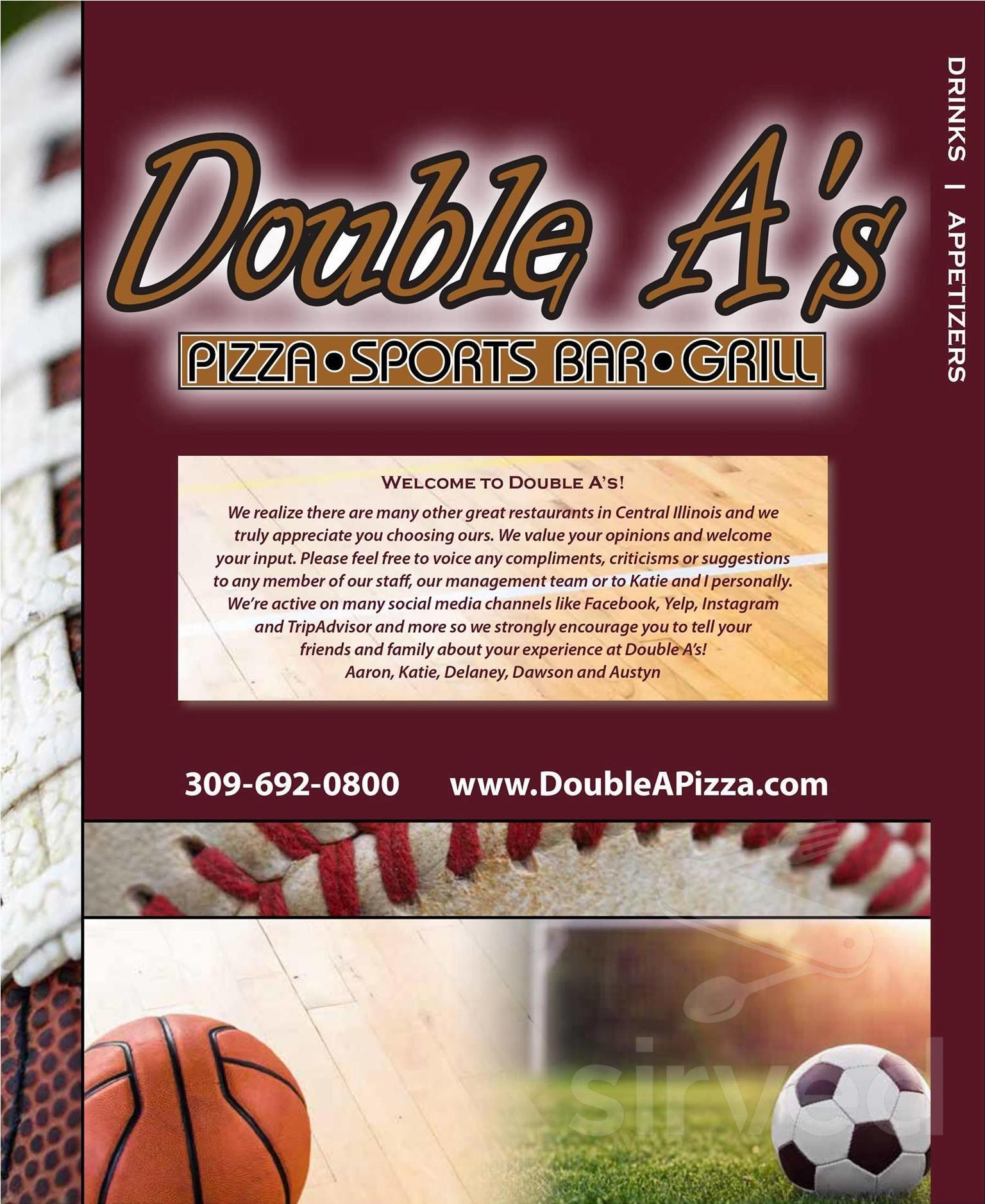 Menu for Double A's Pizza Sports Bar and Grill in Peoria, IL | Sirved