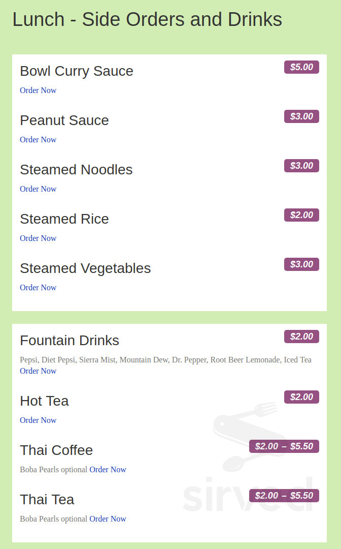 Menu - Boulder CO's Khow Thai Café | Sirved