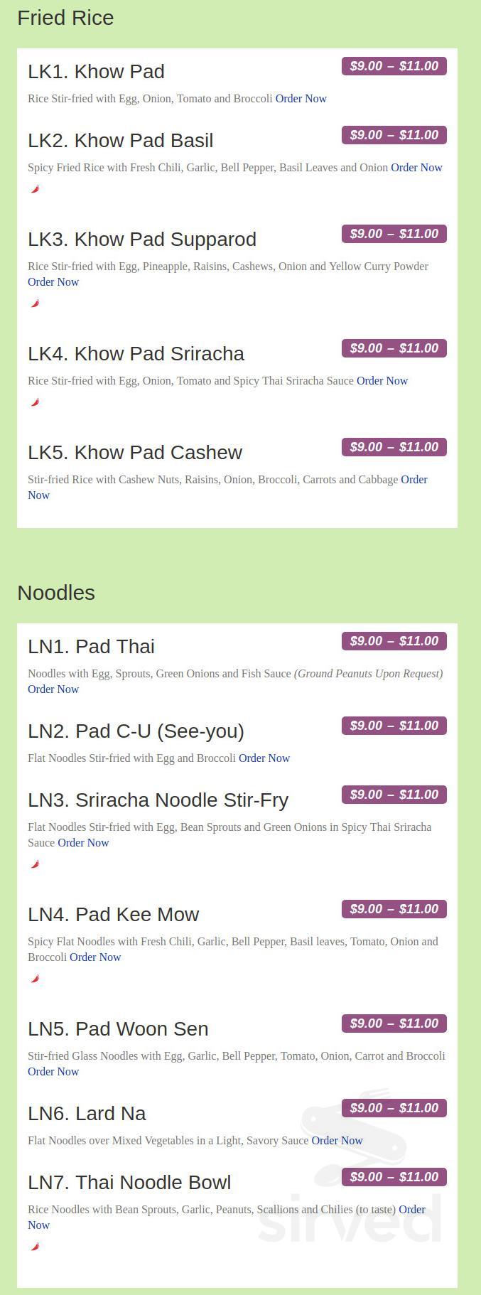 Menu - Boulder CO's Khow Thai Café | Sirved