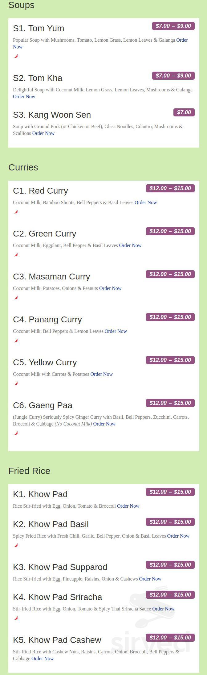 Menu - Boulder CO's Khow Thai Café | Sirved